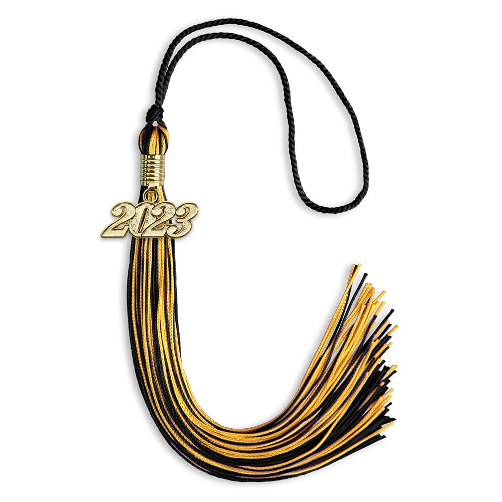 Endea Graduation Mixed Double Color Tassel with Gold Date Drop (Black/Gold, 2023)