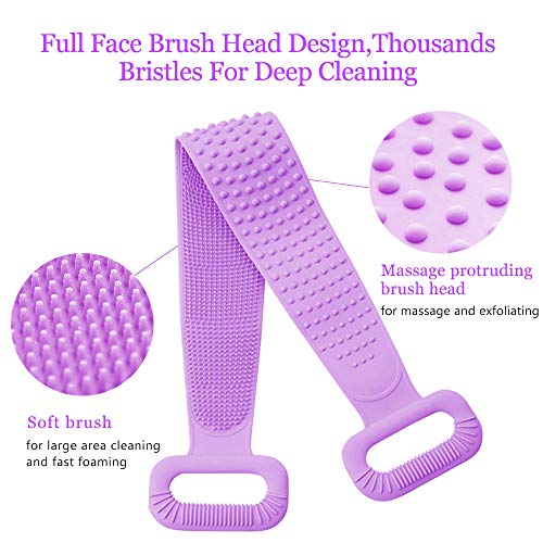 Inmorven Back Scrubber for Shower,30inches and 35½ inches Two Size for Choosing Bath Body Brush Silicone Back Brush Extra Long Exfoliating Body Scrubber With Handle for Men and Women.(Purple)
