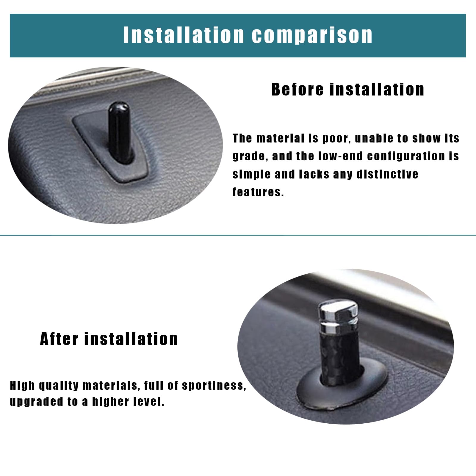 UGSHY 4 PCS Carbon Fiber Auto Door Lock Pin Cover, Door Bolt Decorative Modification Cover, Interior Vehicle Door Pull Pins, Car Lock Knobs Pin Stick, Universal for Most Cars (Black)