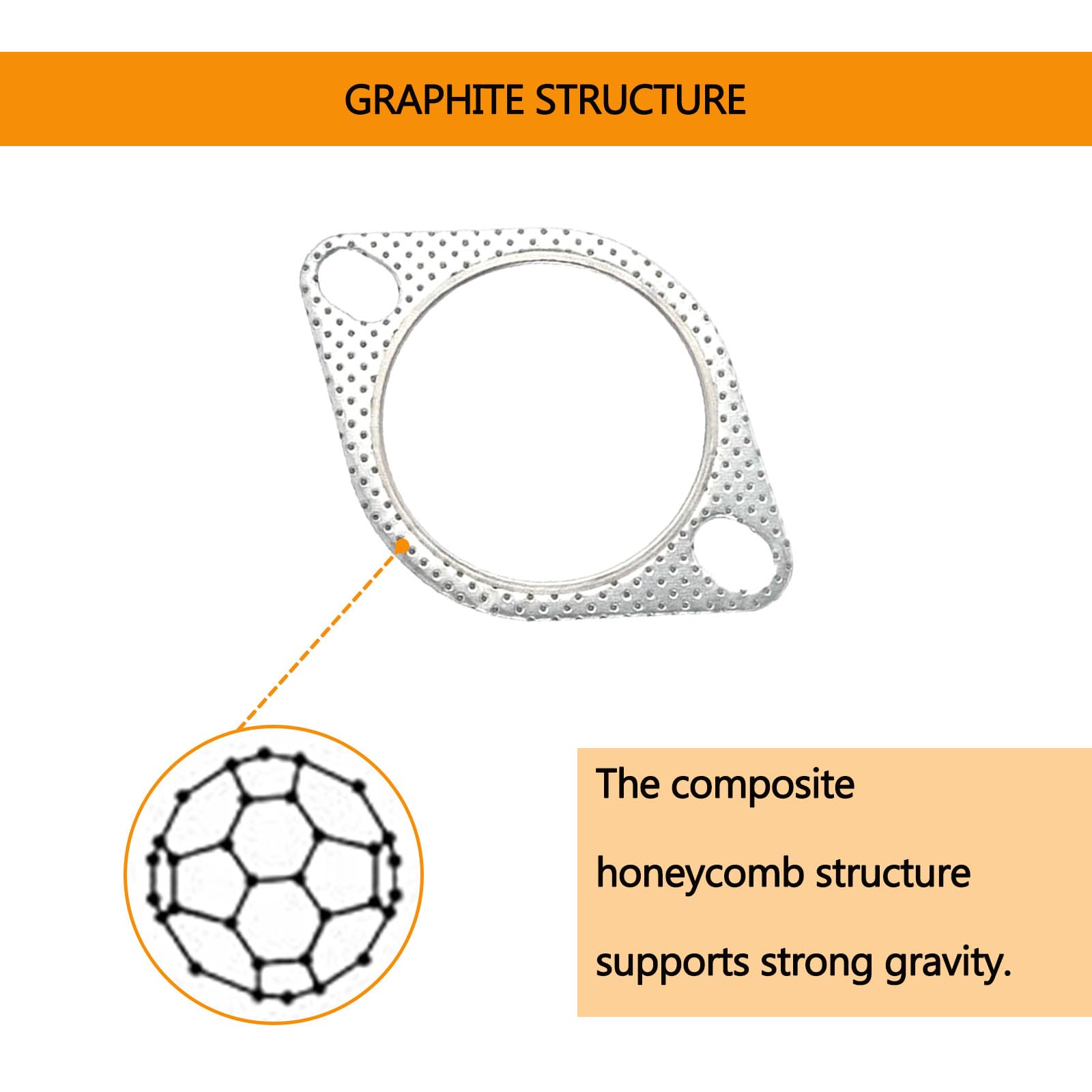 GKmow 2 PCS Car Exhaust Pipe Interface Gasket, Stainless Steel Graphite Composite Plate High Temperature Resistant Muffler Sealing Gasket, Exhaust Manifold Parts, Suitable for Most Models (Silver)