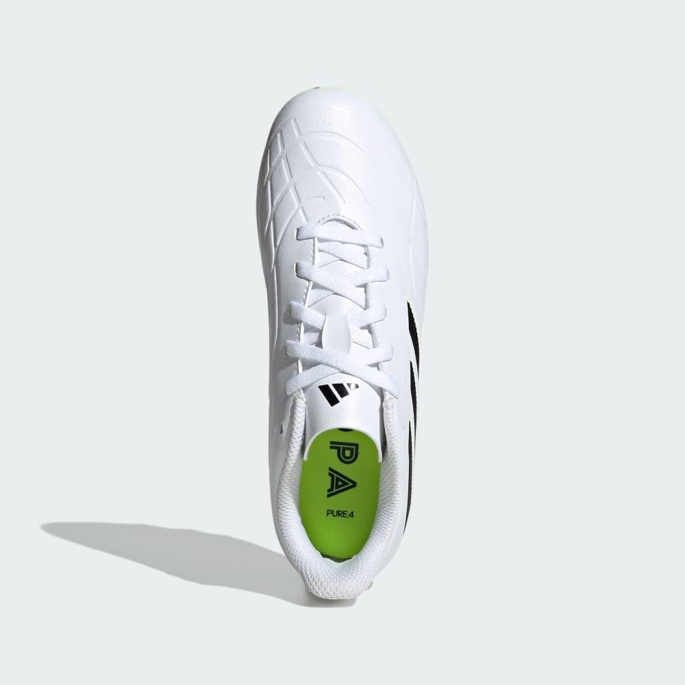 adidas Copa Pure.4 Firm Ground Sneaker, White/Core Black/Lucid Lemon, 1.5 US Unisex Little Kid