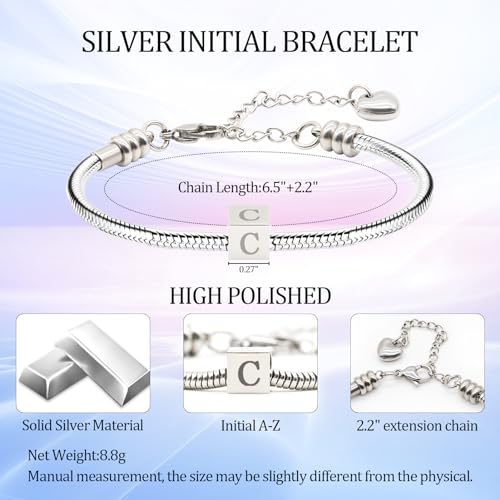 TAGOMEI Initial Bracelet for Women Teens, Stainless Steel Silver Dainty Letter Bracelets, Personalized Initial Charm Alphabet Jewelry Gifts