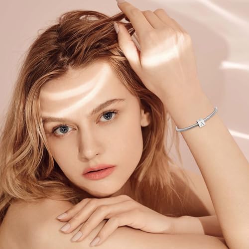 TAGOMEI Initial Bracelet for Women Teens, Stainless Steel Silver Dainty Letter Bracelets, Personalized Initial Charm Alphabet Jewelry Gifts