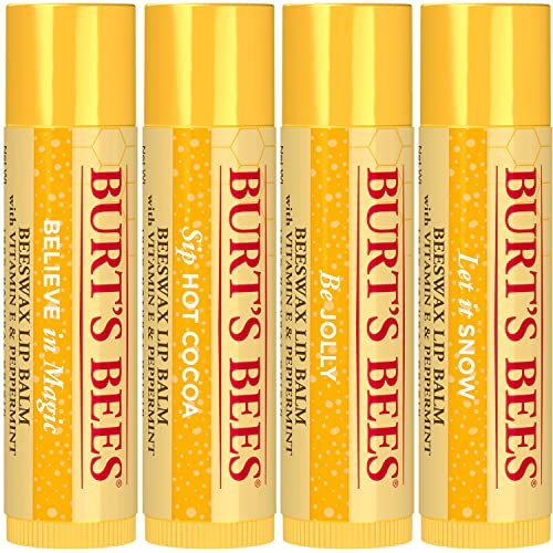 Burt's Bees Christmas Gifts, 4 Lip Balm Stocking Stuffers Products, Jingle Balms Set - Classic Beeswax Moisturizing Lip Balm