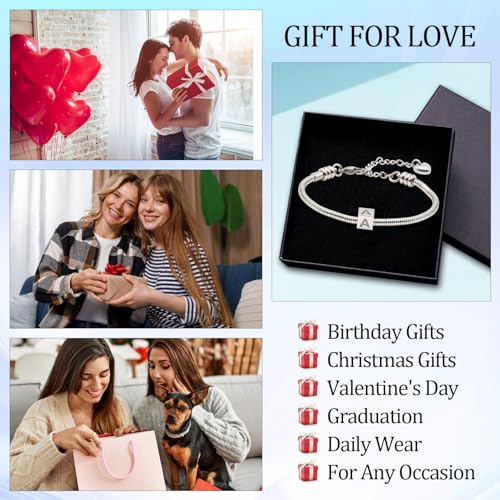 TAGOMEI Initial Bracelet for Women Teens, Stainless Steel Silver Dainty Letter Bracelets, Personalized Initial Charm Alphabet Jewelry Gifts