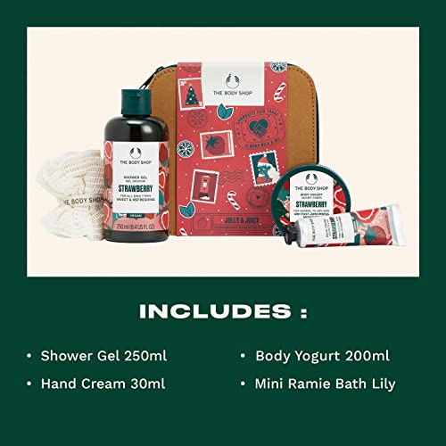 The Body Shop Jolly & Juicy Strawberry Essentials Gift Set – Seriously Sweet and Refreshing Vegan Body Care Gift – 4 Items