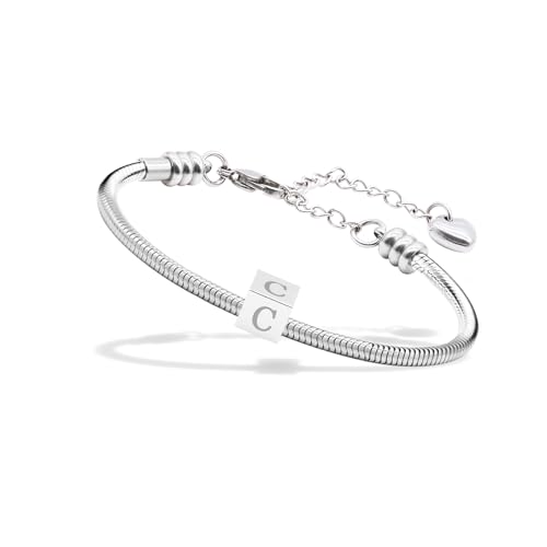 TAGOMEI Initial Bracelet for Women Teens, Stainless Steel Silver Dainty Letter Bracelets, Personalized Initial Charm Alphabet Jewelry Gifts