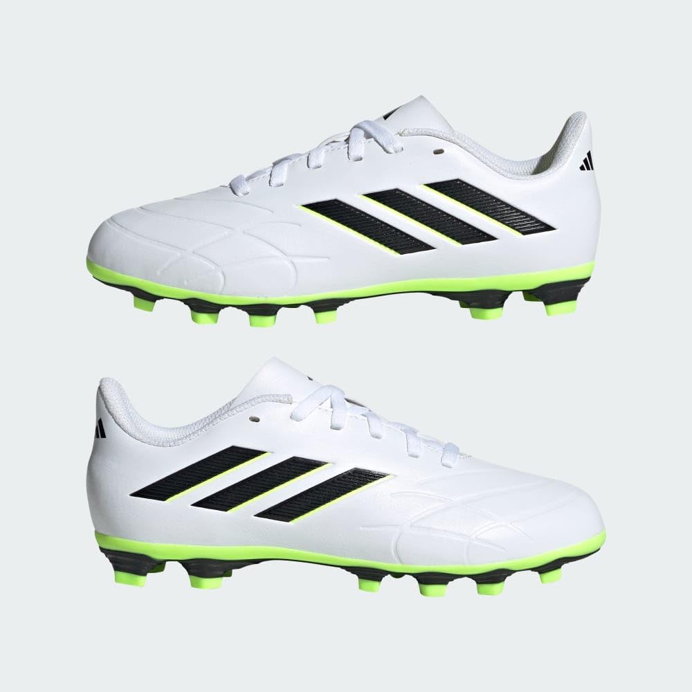 adidas Copa Pure.4 Firm Ground Sneaker, White/Core Black/Lucid Lemon, 1.5 US Unisex Little Kid