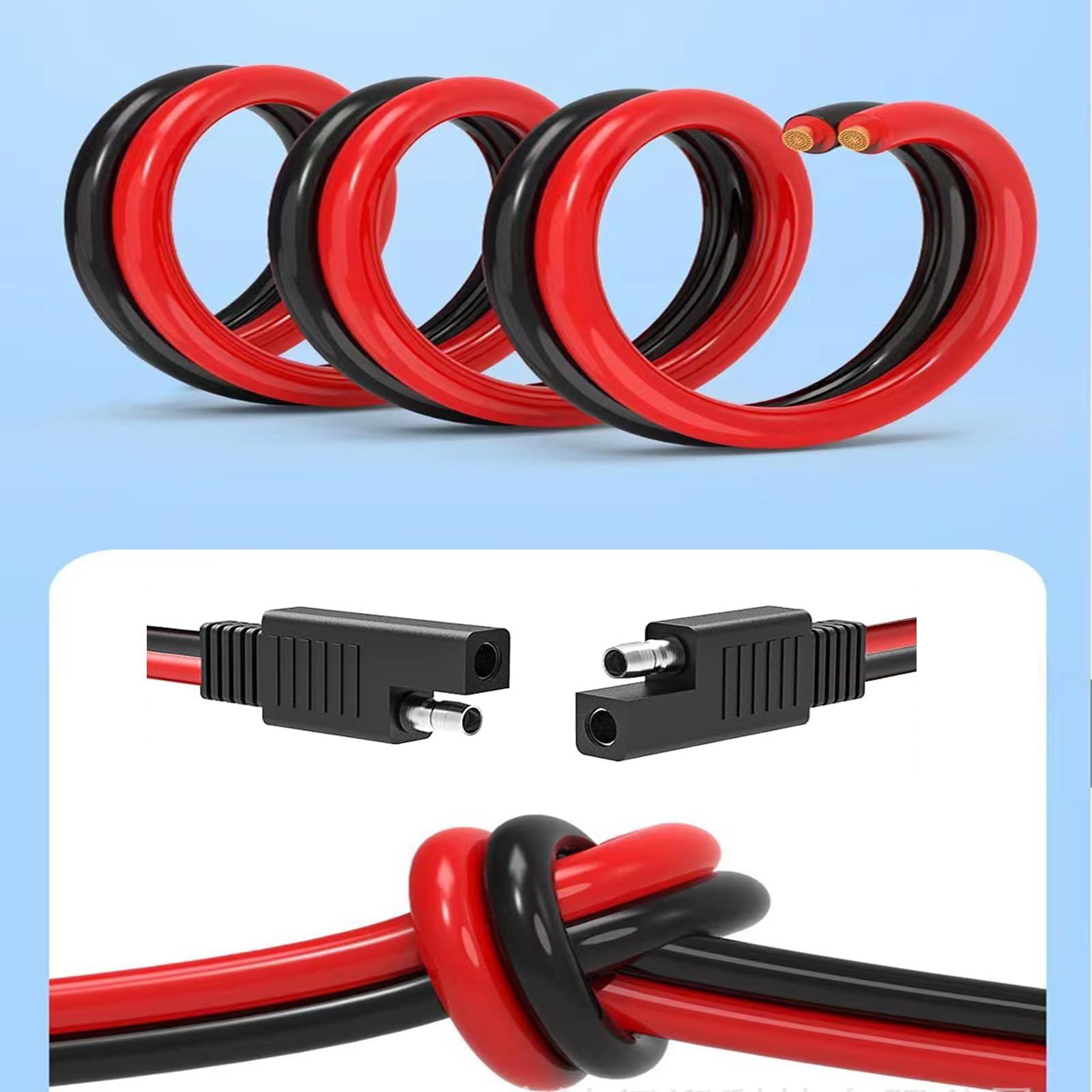 Crynod 8 PCS 14AWG Quick Connector, Waterproof Durable PVC Vehicle Wire SAE Connector Replacement, Universal Bendable 2 Pin Automotive Accessories for Motorcycle Truck Car SUV (Red)