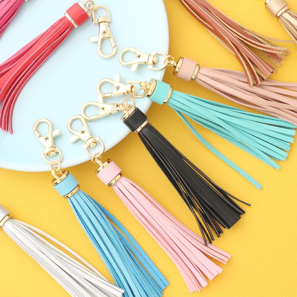 MSCFTFB 10pcs Tassel Purse Charm,Leather Keychain,Key Chain for Car Keyring Purse Accessory Bag Charm Gift for Mom(Orange)