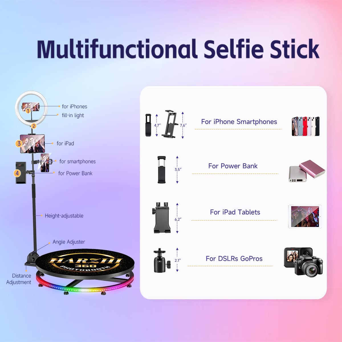 HARZHI 360 Photo Booth 80CM + 24V Battery,360 Slow Motion Photo Booth 31.5" with Honeycomb Case Automatic 360 Spin Camera Machine for Parties Christmas Wedding 3-5 People