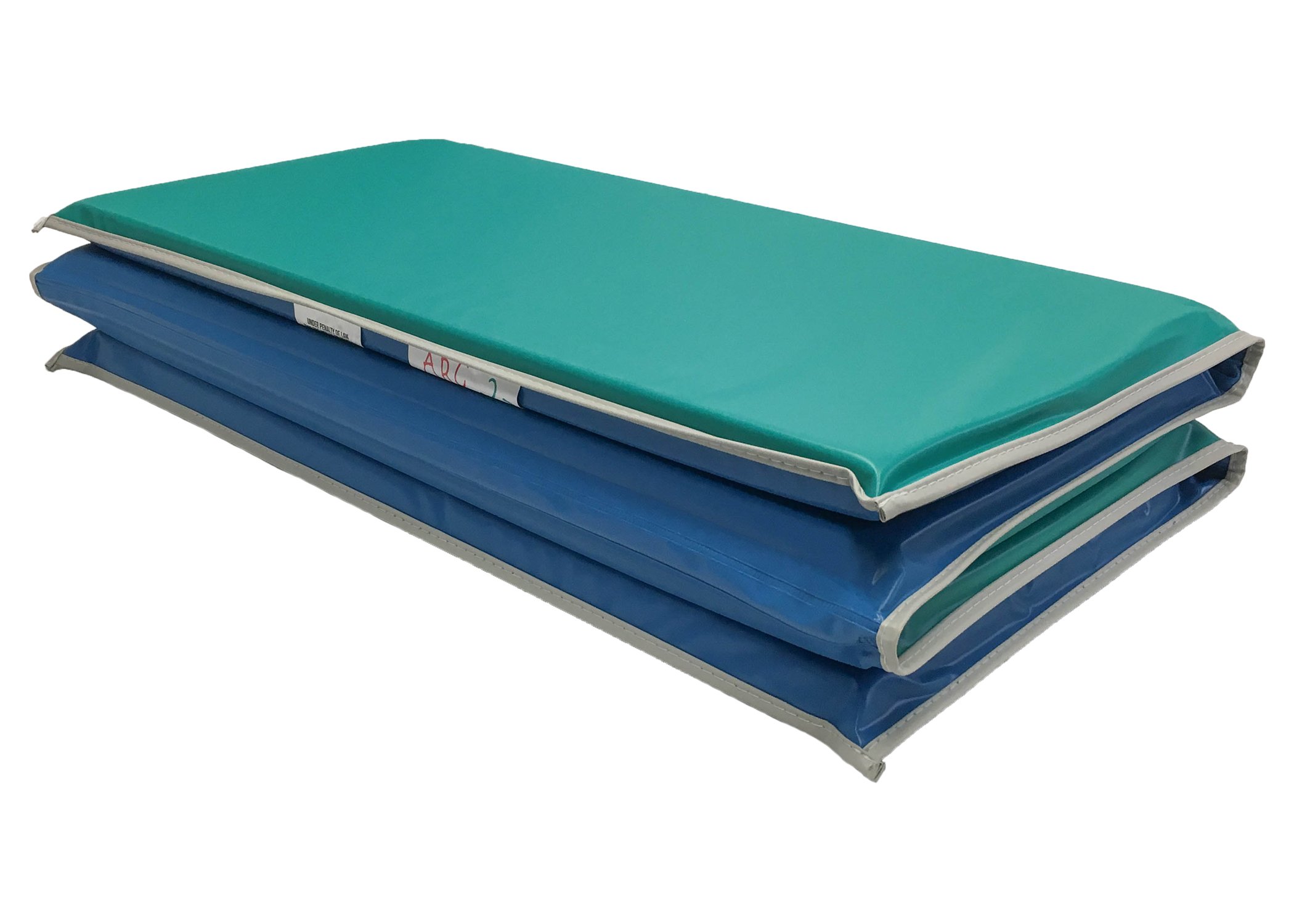 KinderMat, Heavy-Duty 1" Thick Rest Mat, 4-Section Rest Mat, 48" x 24" x 1", Blue/Teal with Grey Binding, Great for School, Daycare, Travel, and Home, Made in The USA