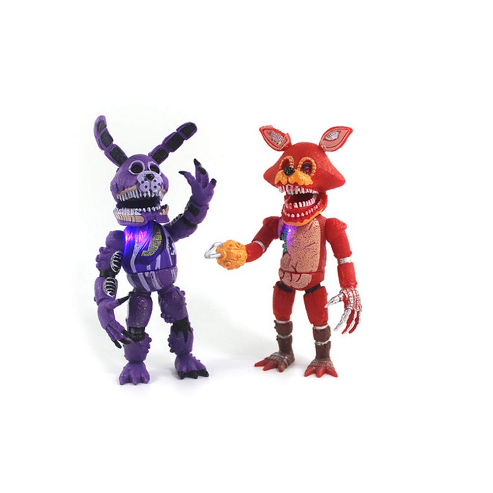 YLEAFUN Five Night Game Pizzeria Simulator, Action Figure Toy 6.5-Inch, Animatronics [Nightmare Foxy/Bonnie/Fazbear/Chica]