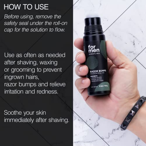 Seroflora For Men Razor Bumps Solution - Ingrown Hair Treatment for Men - Razor Bump Treatment for After Shave & Waxing - Roll-On for Face, Legs, Body (3.5floz)