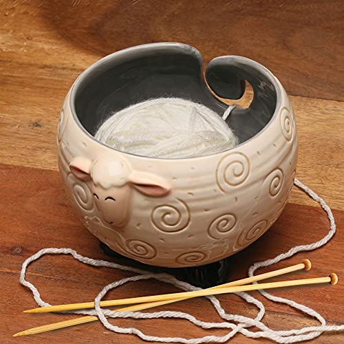WHAT ON EARTH Yarn Bowl for Crochet Large Sheep Shaped Ceramic Yarn Holder Crochet Bowl Knitting Bowl, 6 Inch Wide x 4 Inch High