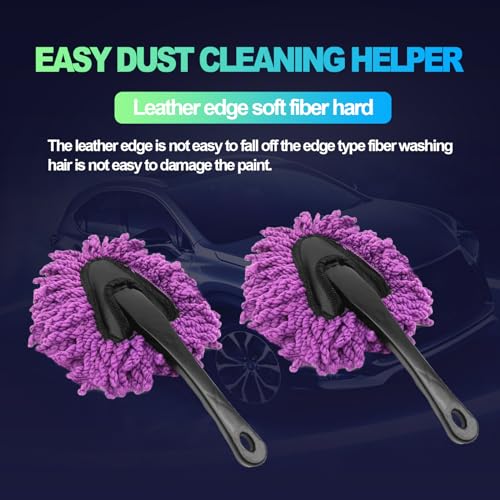 2 PCS Microfiber Car Duster Brush, Soft Scratch Free Dashboard Cleaning Brush, Car Removable Wax Brush, Universal Car Inside Outside Detail Brush, Car Vents Computer Home Cleaning Tool (Purple)