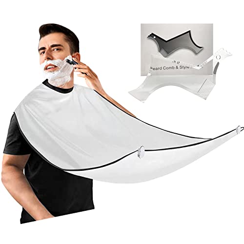 Fathers Day Dad Gifts for Men Beard Bib Apron Beard Shaper Styling Trimming Tool Kit Men's Non-Stick Hair Shaving Beard Hair Catcher Birthday Stocking Stuffers Gifts for Dad Husband Grandpa