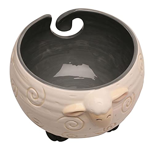 WHAT ON EARTH Yarn Bowl for Crochet Large Sheep Shaped Ceramic Yarn Holder Crochet Bowl Knitting Bowl, 6 Inch Wide x 4 Inch High