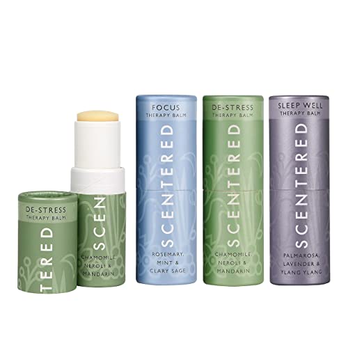 Scentered Aromatherapy Balm Duos Gift Set - Set of 4 Natural Therapy Balm Sticks - Includes Sleep Well, 2X De-Stress & Focus Aromatherapy Balm Bundle