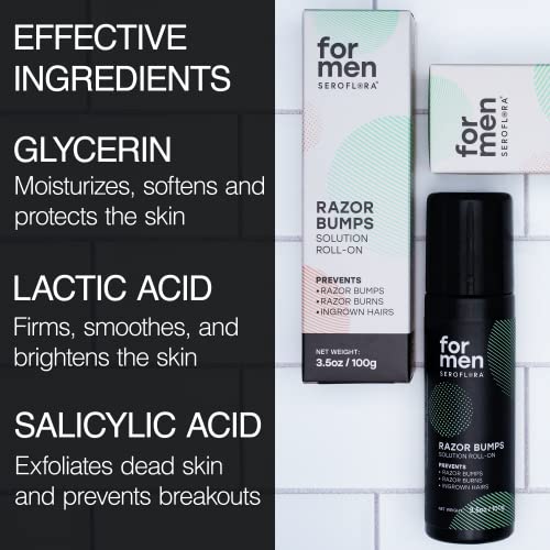 Seroflora For Men Razor Bumps Solution - Ingrown Hair Treatment for Men - Razor Bump Treatment for After Shave & Waxing - Roll-On for Face, Legs, Body (3.5floz)