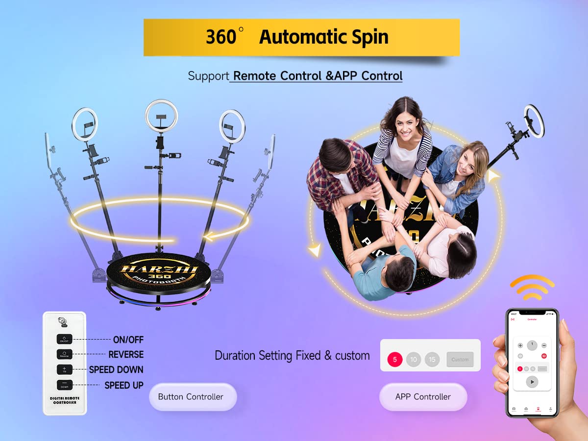 HARZHI 360 Photo Booth 80CM + 24V Battery,360 Slow Motion Photo Booth 31.5" with Honeycomb Case Automatic 360 Spin Camera Machine for Parties Christmas Wedding 3-5 People