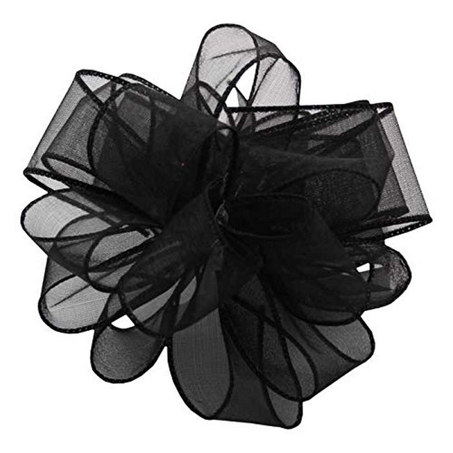 Berwick Offray DWI Sheer Spring Wired Edge Ribbon-1-1/2 Wide X 50 Yards-Black Ribbon