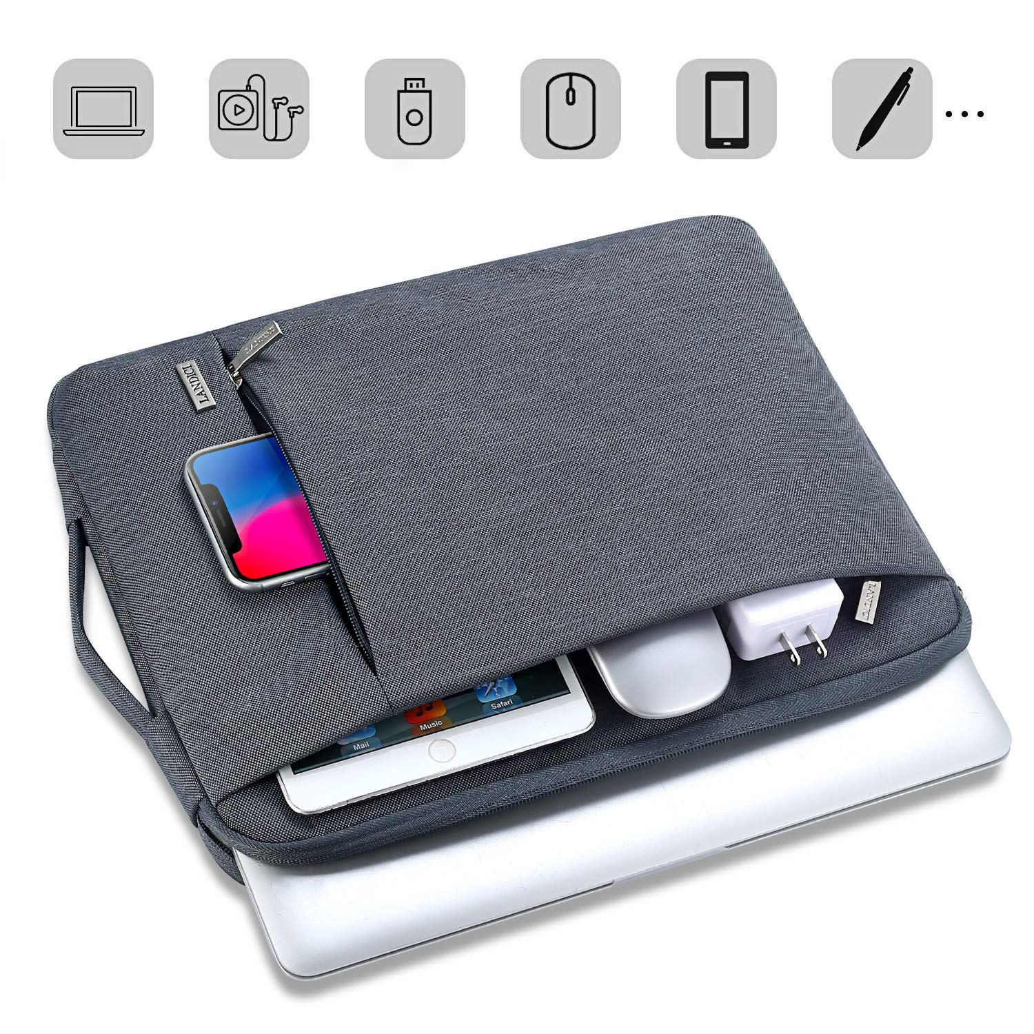 LANDICI 360° Protective Laptop Sleeve 11.6 Inch for Surface Pro 7 8 9/Laptop Go 2 3, MacBook Air 11, Small Computer Bag Carrying Case for 11-12 Inch Chromebook, Slim, Shockproof, Waterproof, Grey