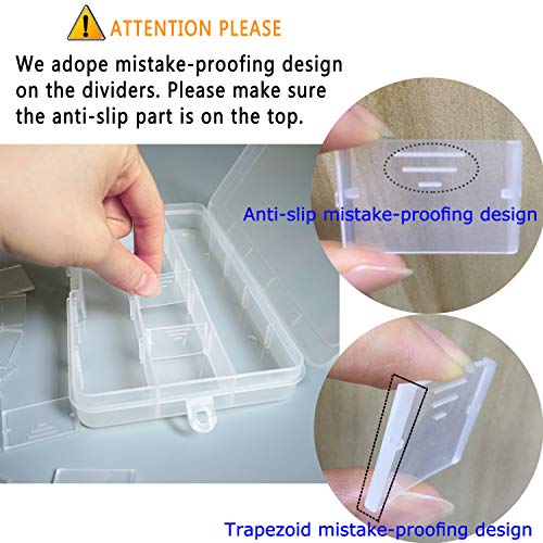 DUOFIRE Plastic Organizer Container Storage Box Adjustable Divider Removable Grid Compartment for Jewelry Beads Earring Container Tool Fishing Hook Small Accessories(15 grids,White x 4)