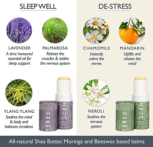 Scentered Aromatherapy Balm Duos Gift Set - Set of 4 Natural Therapy Balm Sticks - Includes Sleep Well, 2X De-Stress & Focus Aromatherapy Balm Bundle