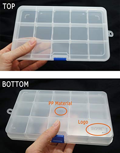 DUOFIRE Plastic Organizer Container Storage Box Adjustable Divider Removable Grid Compartment for Jewelry Beads Earring Container Tool Fishing Hook Small Accessories(15 grids,White x 4)