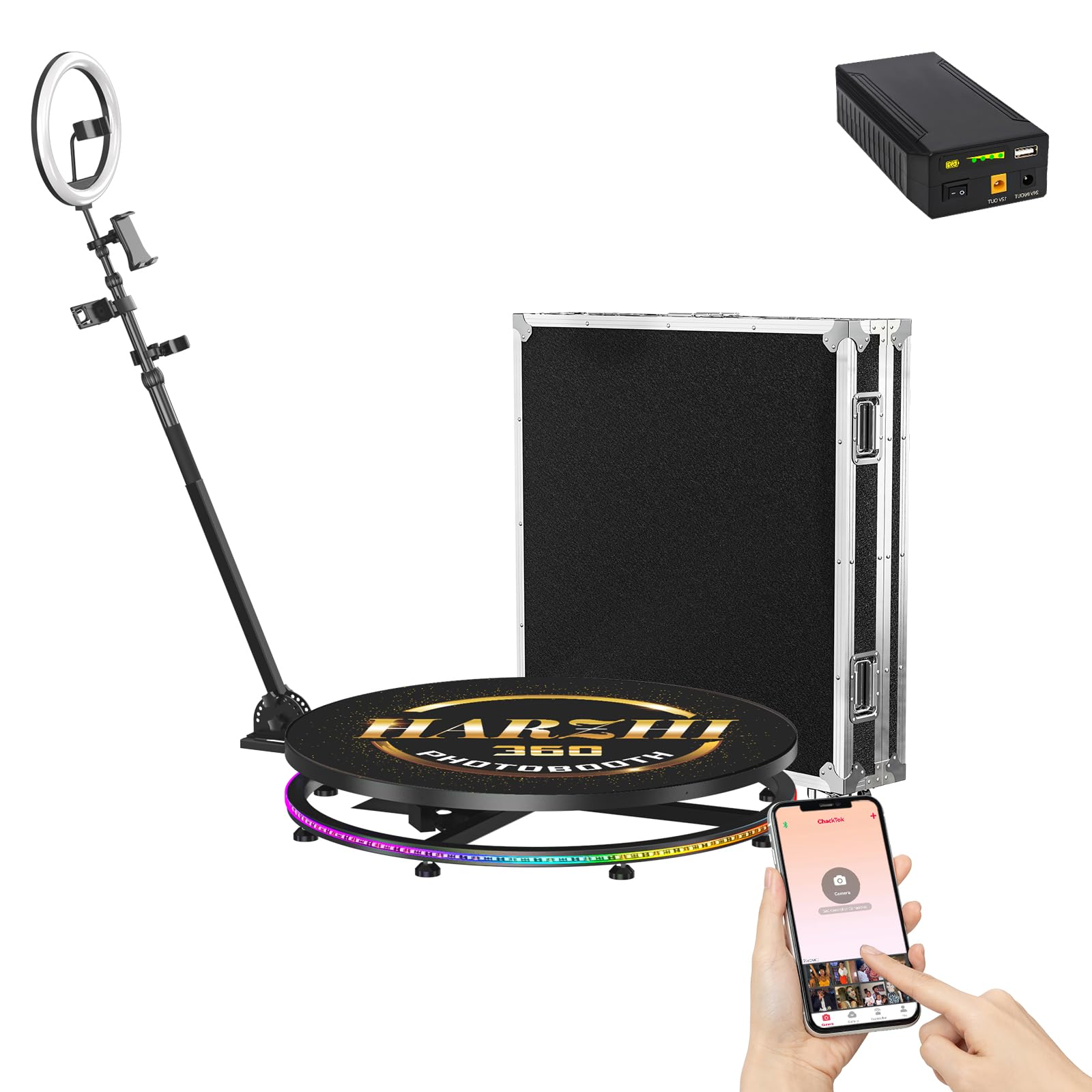 HARZHI 360 Photo Booth 80CM + 24V Battery,360 Slow Motion Photo Booth 31.5" with Honeycomb Case Automatic 360 Spin Camera Machine for Parties Christmas Wedding 3-5 People