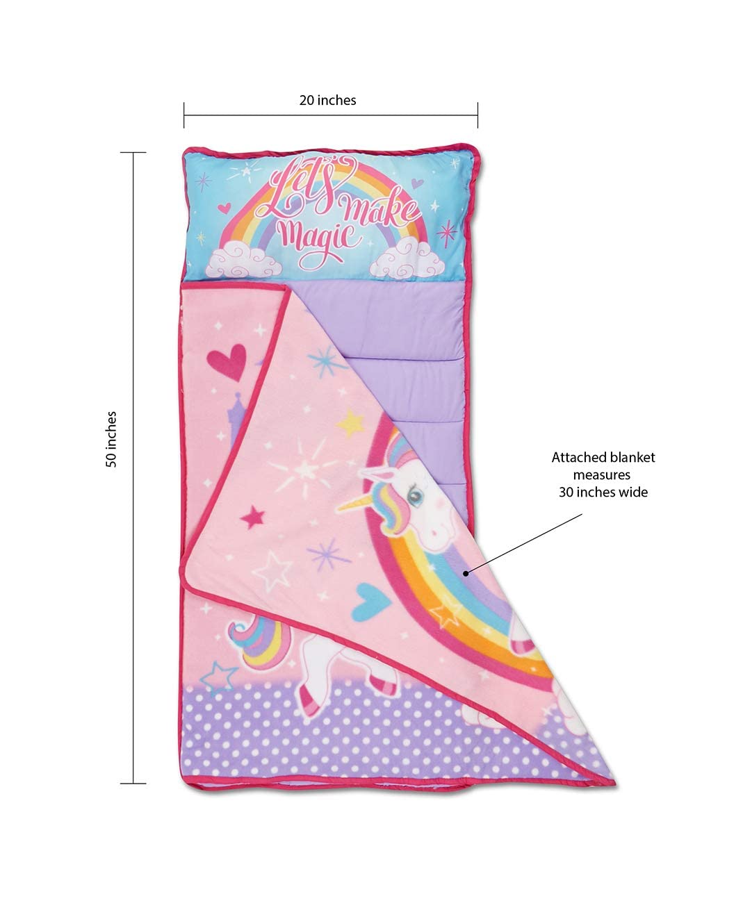 ECR4Kids Premium Folding Rest Mat, 3-Section, 2in, Sleeping Pad, Blue/Red and Funhouse Unicorn Kids Nap-Mat Set – Includes Pillow and Fleece Blanket