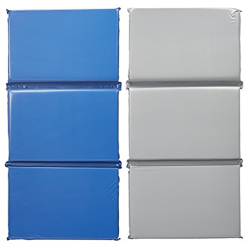 ECR4Kids Premium Folding Rest Mat, 3-Section, 1in, Sleeping Pad, Blue/Grey, 5-Pack
