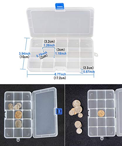 DUOFIRE Plastic Organizer Container Storage Box Adjustable Divider Removable Grid Compartment for Jewelry Beads Earring Container Tool Fishing Hook Small Accessories(15 grids,White x 4)