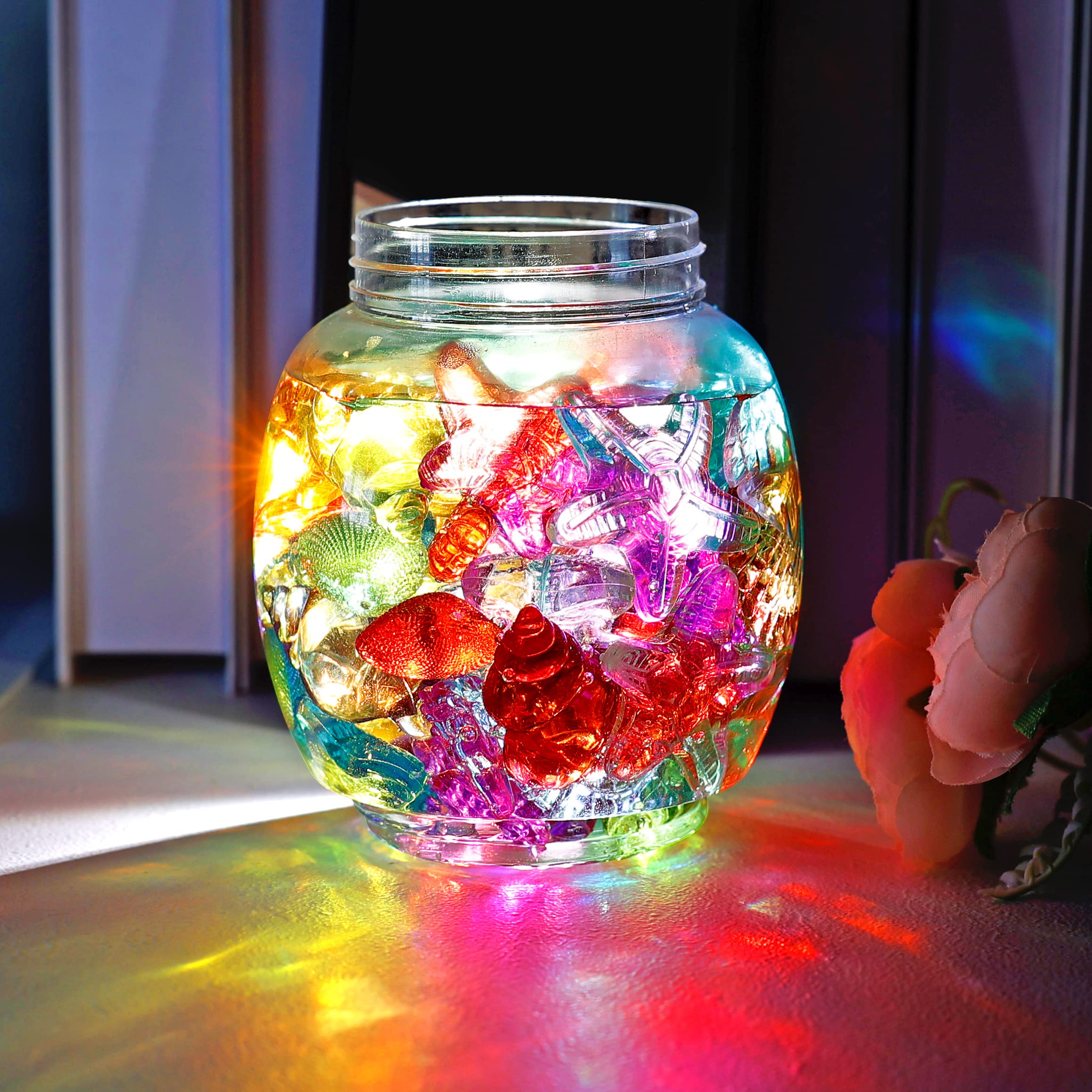 HAPTIME 100 Pcs Sensory Bin Filler, Mini Resin Figures, Plastic Seashells Under The Sea, Little Mermaid Table Decorations, Sea Shells for Crafting, Vase Filler, Diving Gem Pool Toys for Kids