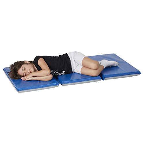 ECR4Kids Premium Folding Rest Mat, 3-Section, 1in, Sleeping Pad, Blue/Grey, 5-Pack