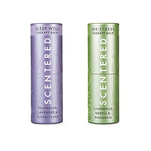 Scentered Aromatherapy Balm Duos Gift Set - Set of 4 Natural Therapy Balm Sticks - Includes Sleep Well, 2X De-Stress & Focus Aromatherapy Balm Bundle