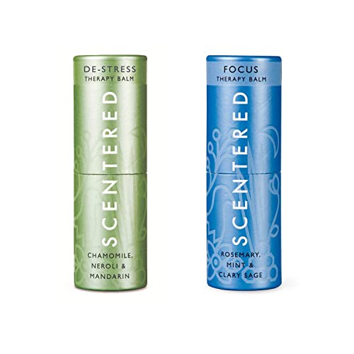 Scentered Aromatherapy Balm Duos Gift Set - Set of 4 Natural Therapy Balm Sticks - Includes Sleep Well, 2X De-Stress & Focus Aromatherapy Balm Bundle