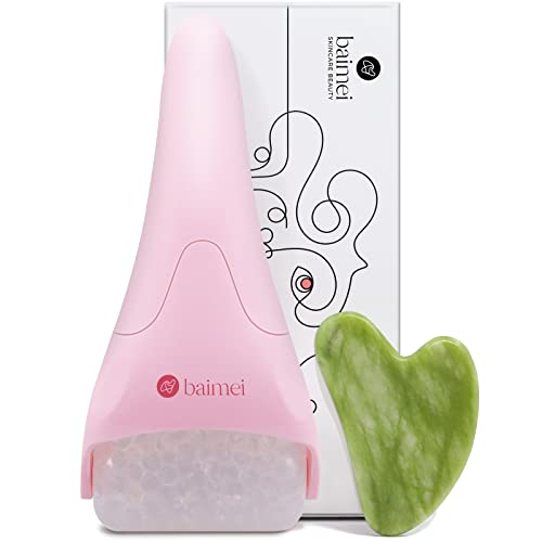 Ice Roller for Face and Gua Sha Facial Tools, BAIMEI Ice Face Roller Reduces Puffiness Migraine Pain Relief-Pink