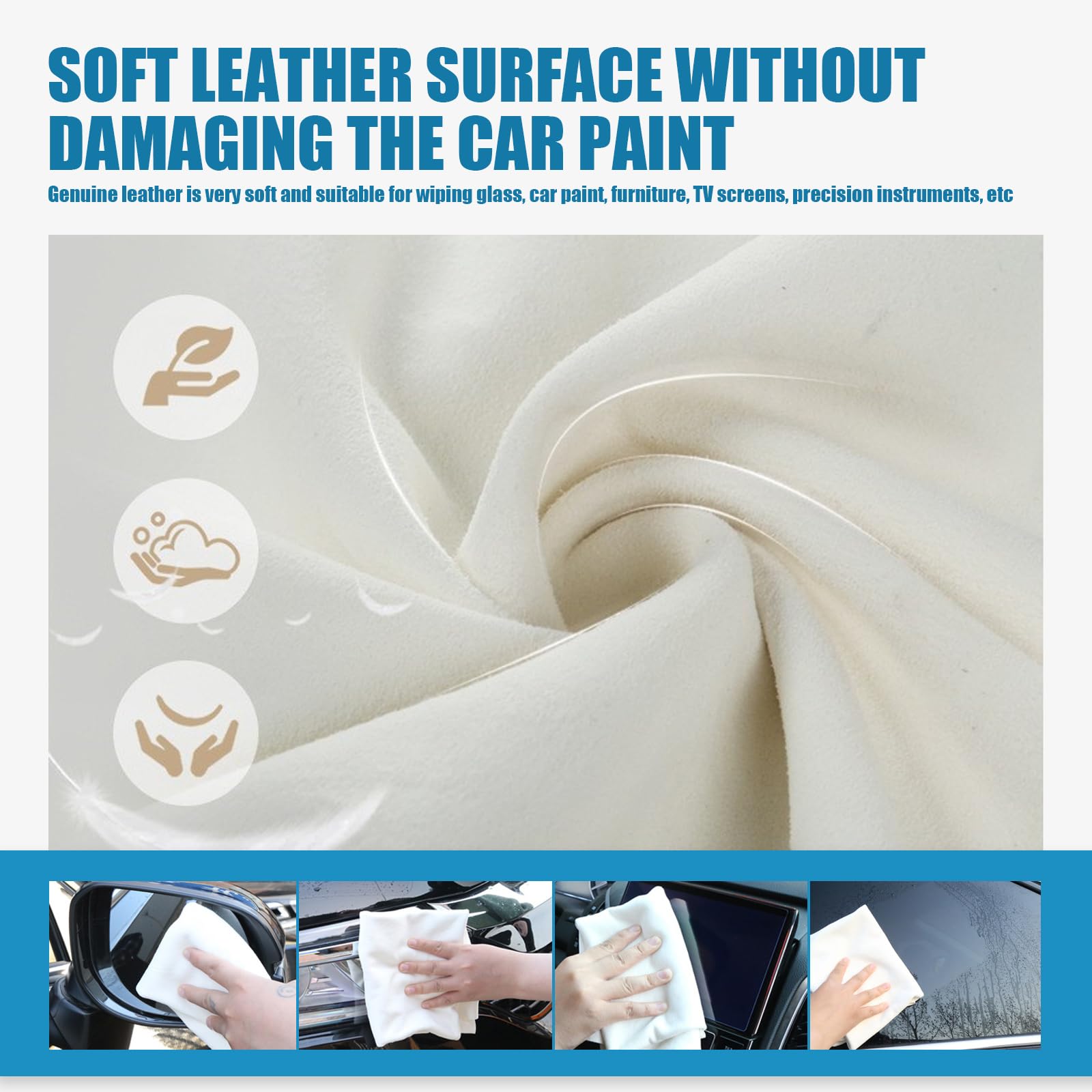 UGSHY 2 PCS 15" x 23" Chamois Drying Towel for Car, Super Absorbent Reusable Shammy Towel, Lint Free Natural Chamois Car Wash Cloth (White)