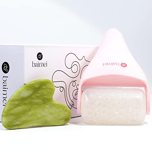 Ice Roller for Face and Gua Sha Facial Tools, BAIMEI Ice Face Roller Reduces Puffiness Migraine Pain Relief-Pink