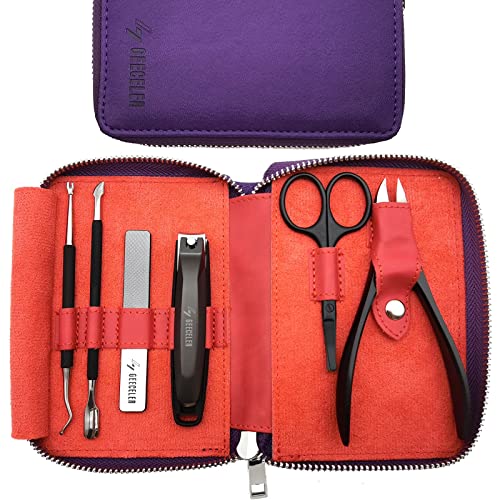 Ultimate Men's Nail Grooming Kit, Quality Manicure Pedicure Kit by Geeceler, Professional Manicure set, Nail Clipper Set 6 Pcs with Leather Case.