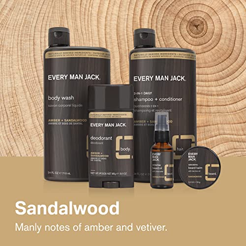 Every Man Jack Mens Beard Oil - Subtle Sandalwood Fragrance - Deeply Moisturizes and Softens Your Beard and Adds a Natural Shine - Naturally Derived with Shea Butter- 1.0-ounce Twin Pack