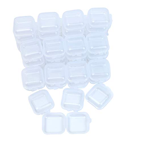 AUEAR, 40 Pack Mini Square Storage Containers Box with Hinged Lid Clear Earplugs Storage Box Plastic Transparent Storage Box for Tiny Bead Jewelry