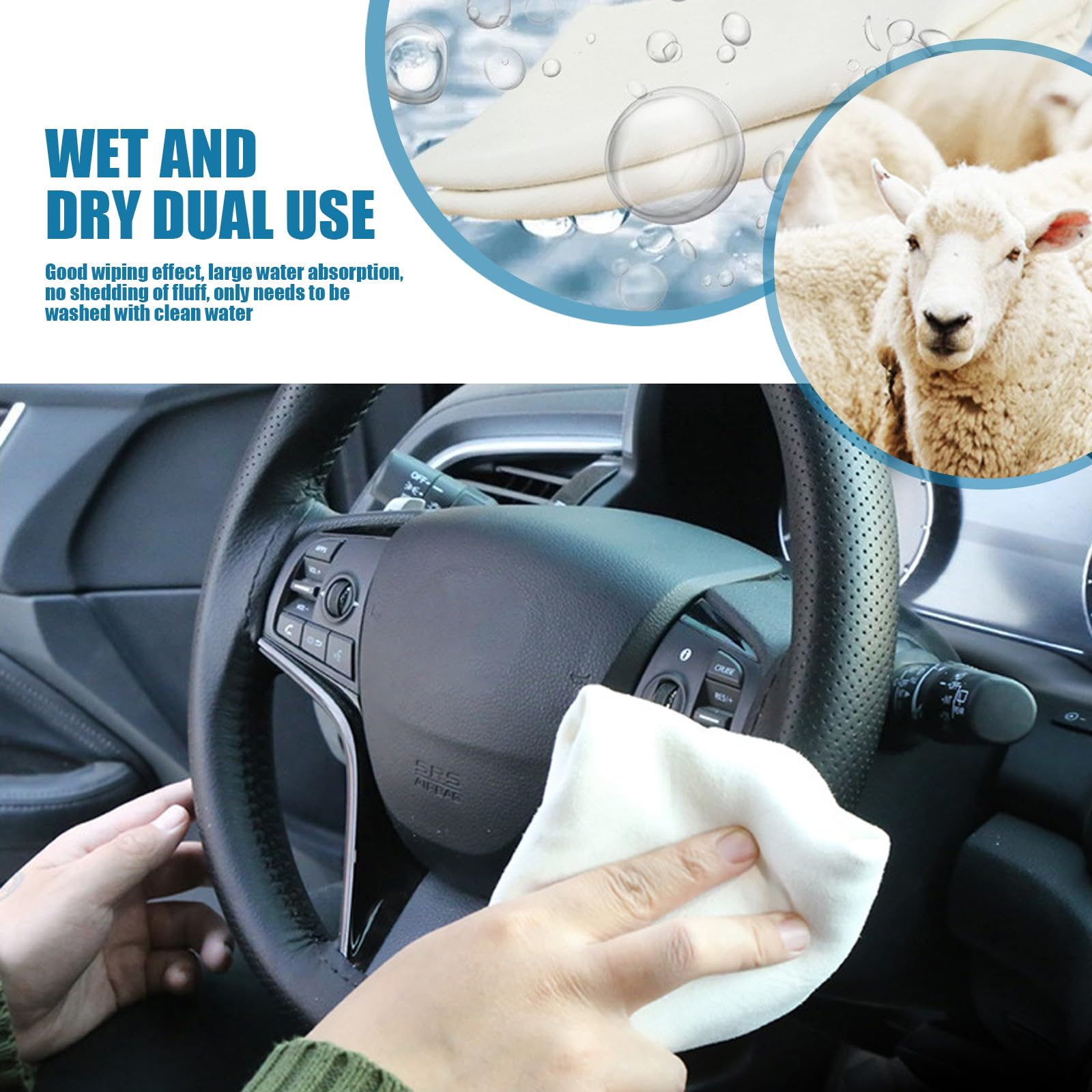 UGSHY 2 PCS 15" x 23" Chamois Drying Towel for Car, Super Absorbent Reusable Shammy Towel, Lint Free Natural Chamois Car Wash Cloth (White)