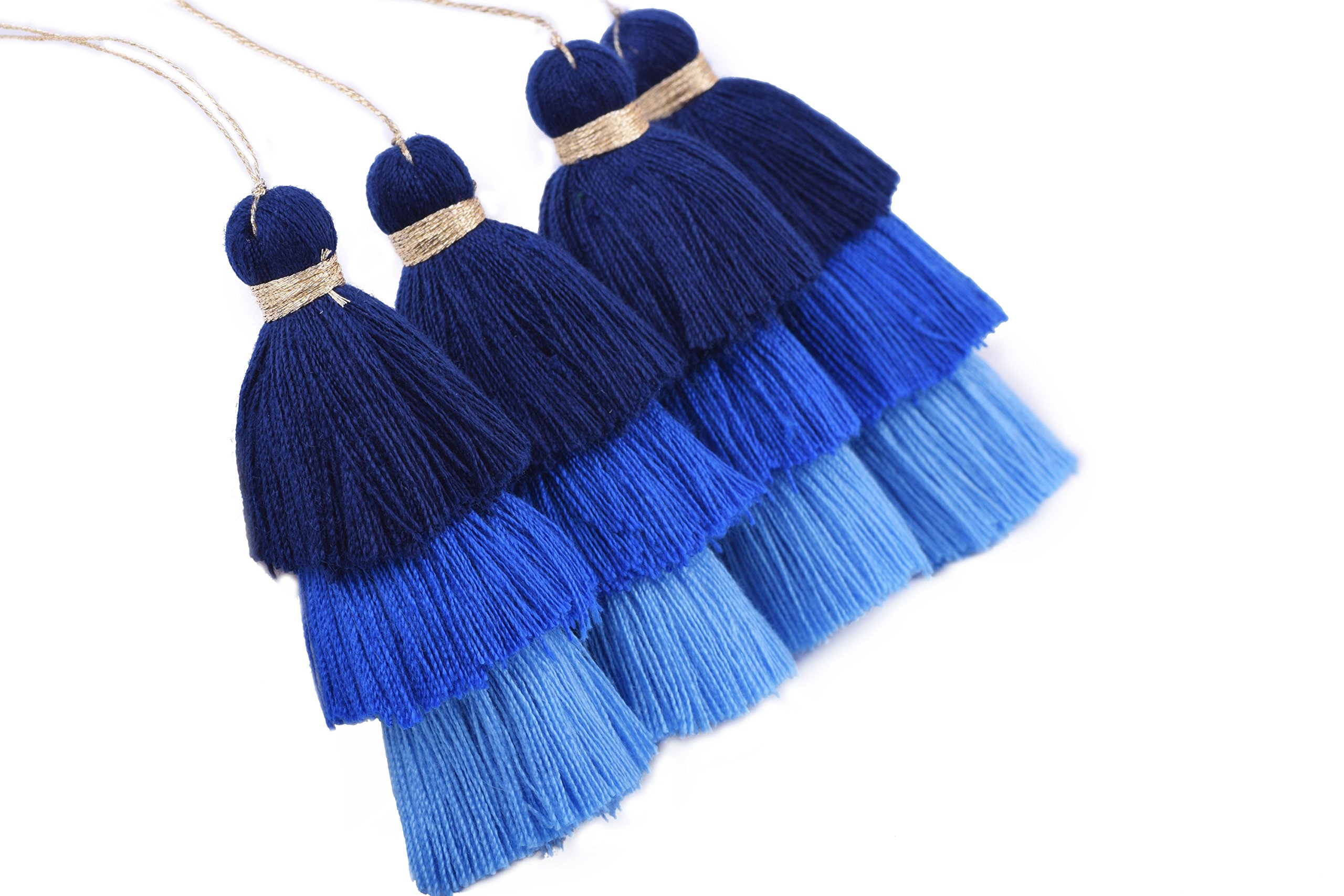 KONMAY 4pcs Tri-Layered Tassels with Hanging Loop for Jewelry Making, Clothing