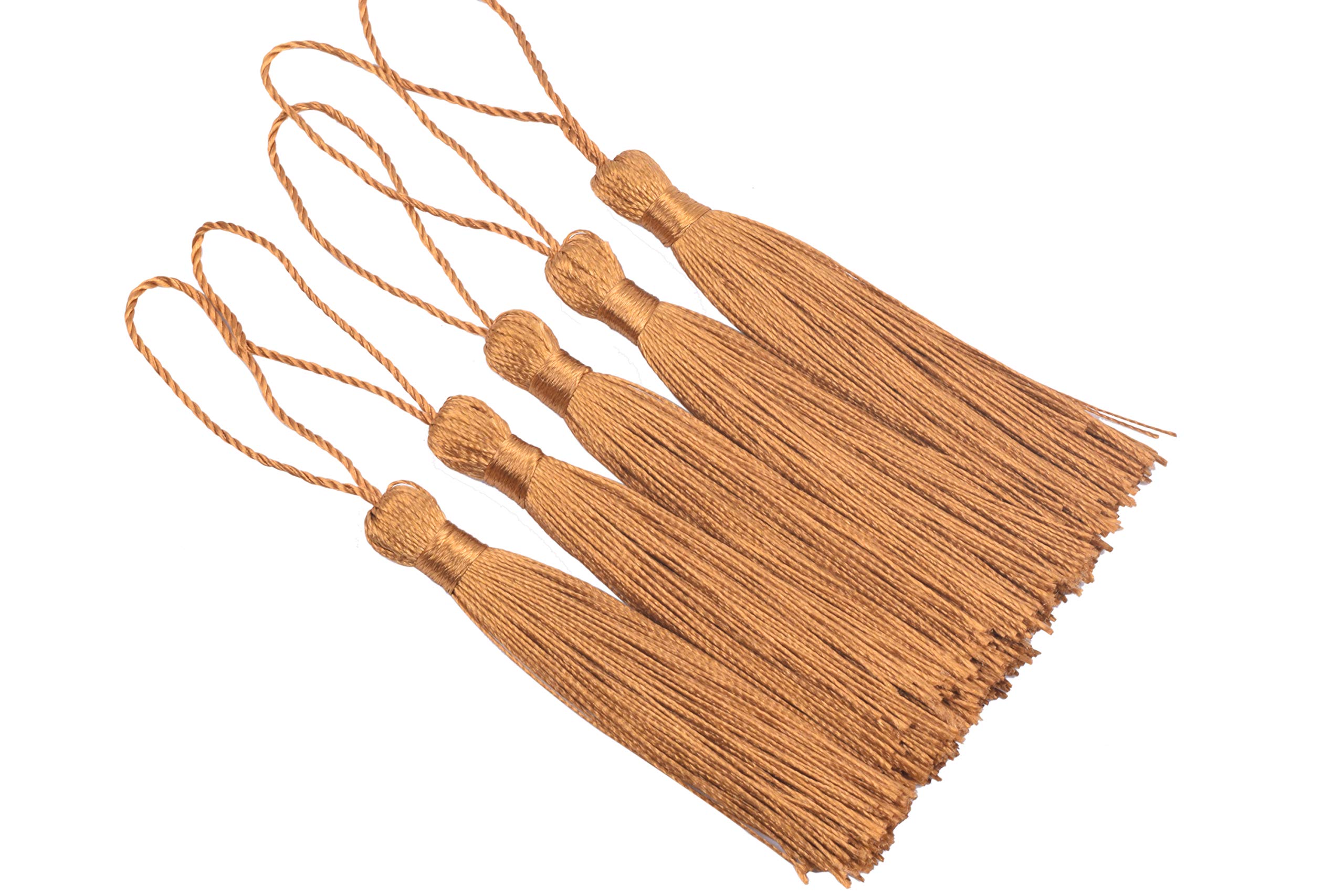 KONMAY 20pcs 3.5'' Small Silky Soft Craft Mini Bookmark Tassels with Loops for Jewelry Making, Gift Wrapping, Zipper Pull, Home Decor(Old Gold)