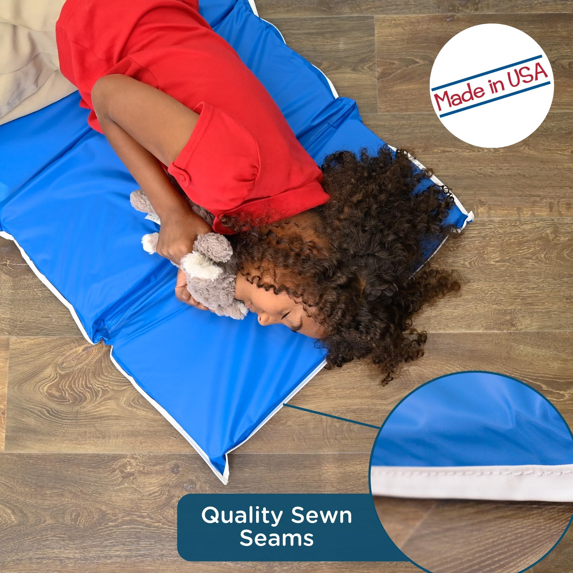 Children’s Factory 2 Inch Thick Folding Rest Mats for Preschool, 4-Section Nap Mats for Daycares, Nursery, Classroom, Blue, 5 Pack