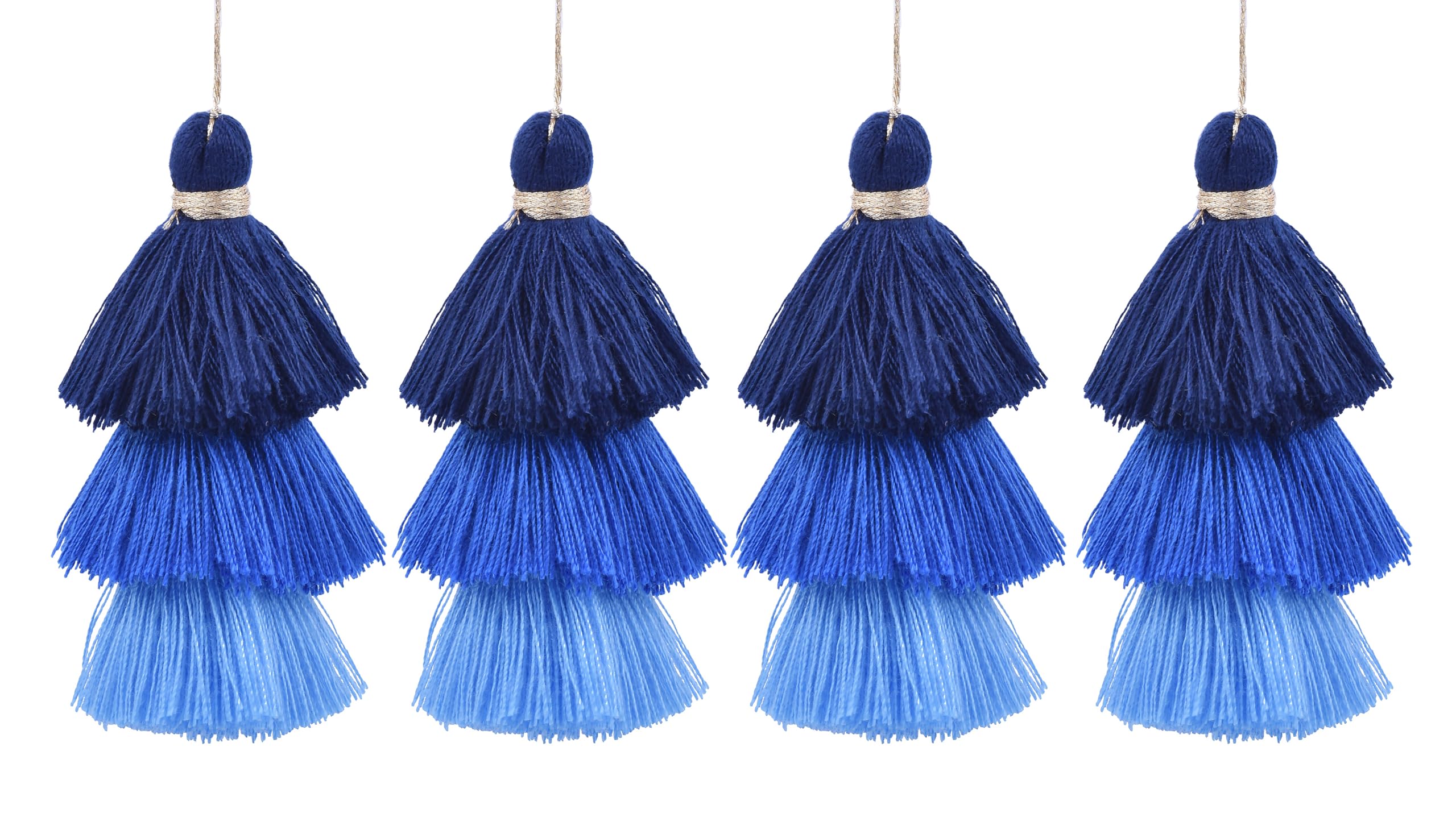 KONMAY 4pcs Tri-Layered Tassels with Hanging Loop for Jewelry Making, Clothing