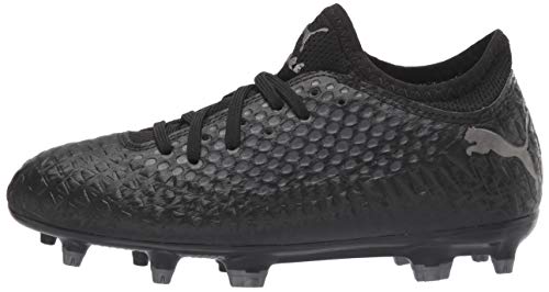 PUMA Unisex-Child Future 4.4 Firm/Artificial Ground Soccer Shoe, Black Black Aged Silver, 3 M US Little Kid